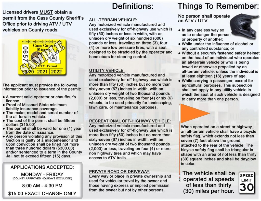 ATV and UTV Permits - Cass County Sheriff